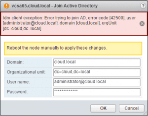 VMware VCSA 6.5 error code 42500 joining Active Directory domain - Virtualization Howto