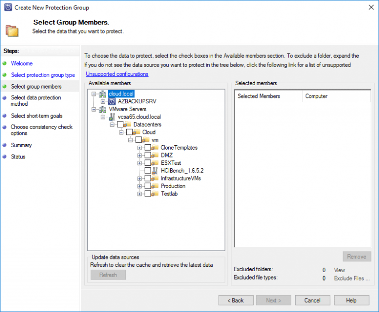 Create VMware Data Protection Group Microsoft Azure Backup Server ...