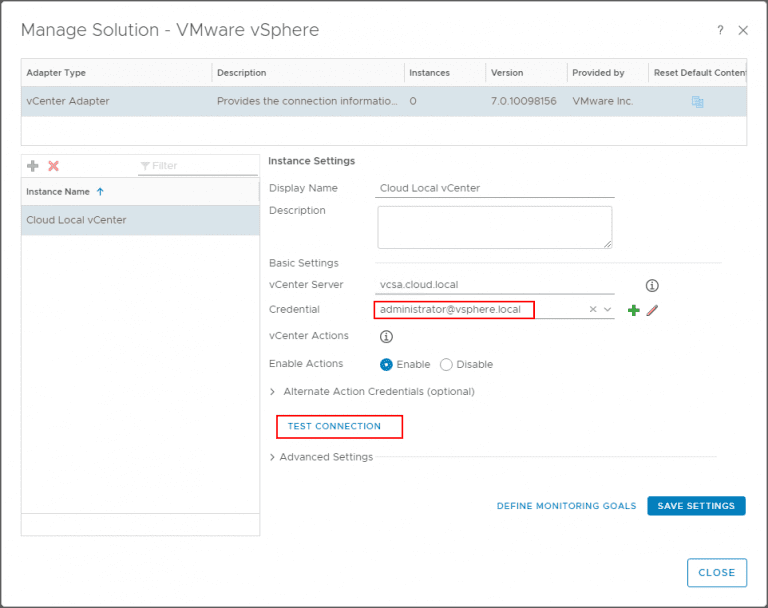 VMware vRealize Operations 7.0 vCenter Connection and SMTP ...