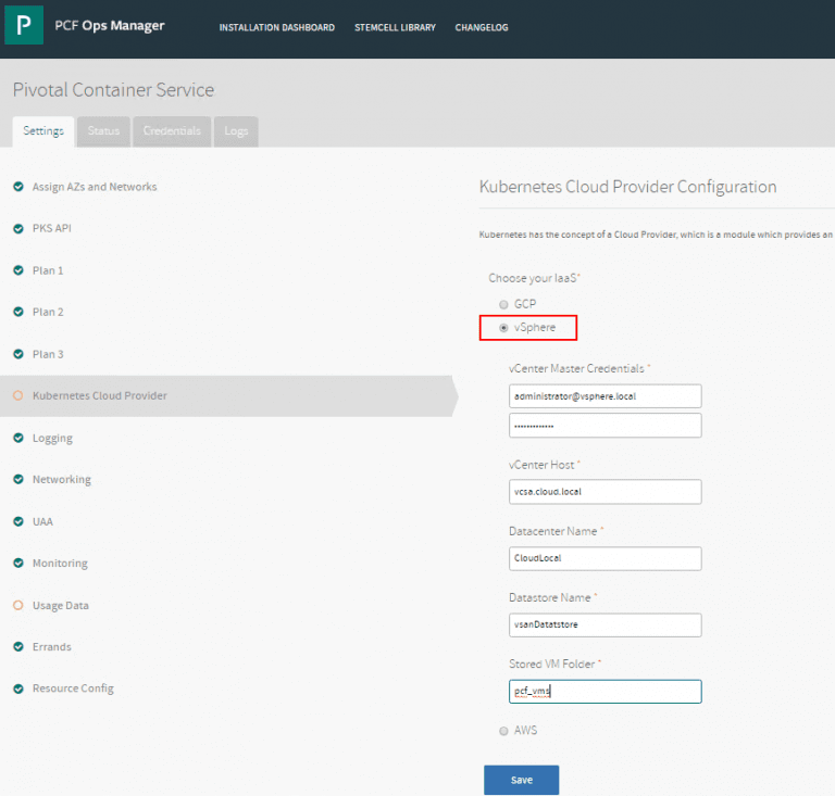 Configuring Pivotal Container Service Pks In Pcf Ops Manager Dashboard