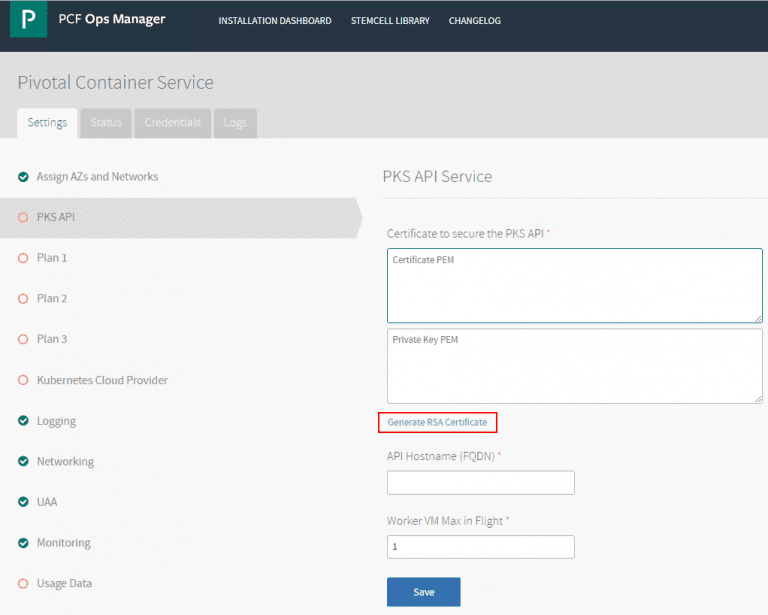 Configuring Pivotal Container Service PKS in PCF Ops Manager Dashboard ...