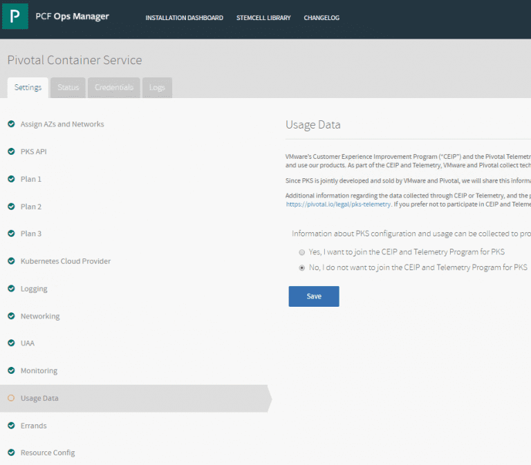 Configuring Pivotal Container Service PKS in PCF Ops Manager Dashboard ...