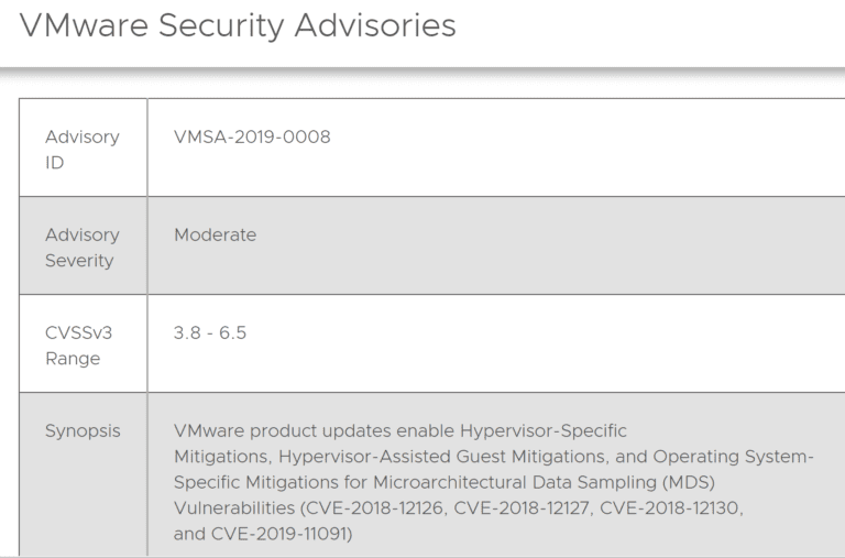 Vmware Patches New Intel Speculative Execution Microarchitectural Data Sampling Mds