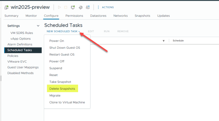 New Scheduled Task To Delete Snapshots In Vsphere 80 Update 3 Virtualization Howto